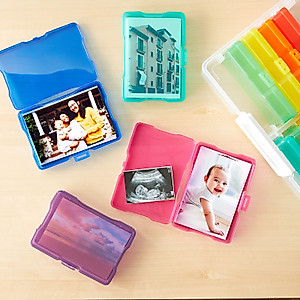 Bright Creations 16 Transparent 4x6 Photo Storage Boxes and Organizer with Handle for Pictures, Art Supplies (Rainbow Colors)