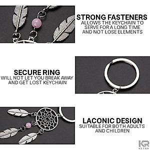 Moon Dream Catcher Kit for Adults - 6Pcs Cute Macrame Dream Catcher Keychain Silver for Bag Home Car Dream Catcher Supplies - Large Dream Catcher Metal Rings - Mini Dream Catcher with Peacock Feathers