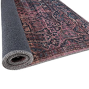 Rugs.com Maahru Collection Washable Rug Rust Red Low-Pile Rug Perfect for Living Rooms, Kitchens, Entryways, 3 ft 3 Square