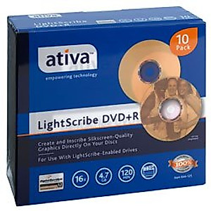 Ativa LightScribe DVD+R Recordable Media With Slim Jewel Cases, 4.7GB/120 Minutes, Pack Of 10