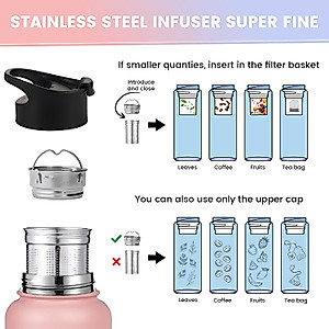 Lexlion Tea Infuser Bottle - Fruit Infuser Water Bottle 32 Oz, Triple Walled Insulated Stainless Steel Bottle, Thermal Leaf Infuser, Silicone Sleeve, 3 Lids Leakproof, Metal Mug Gallon