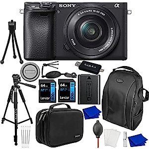 Sony a6400 Mirrorless Digital Camera with 16-50mm Lens Bundle with Extra Sony NPF-W50 Battery, Backpack, Handy Case, Tripod, 2X 64GB Memory Card + More | Sony Alpha 6400