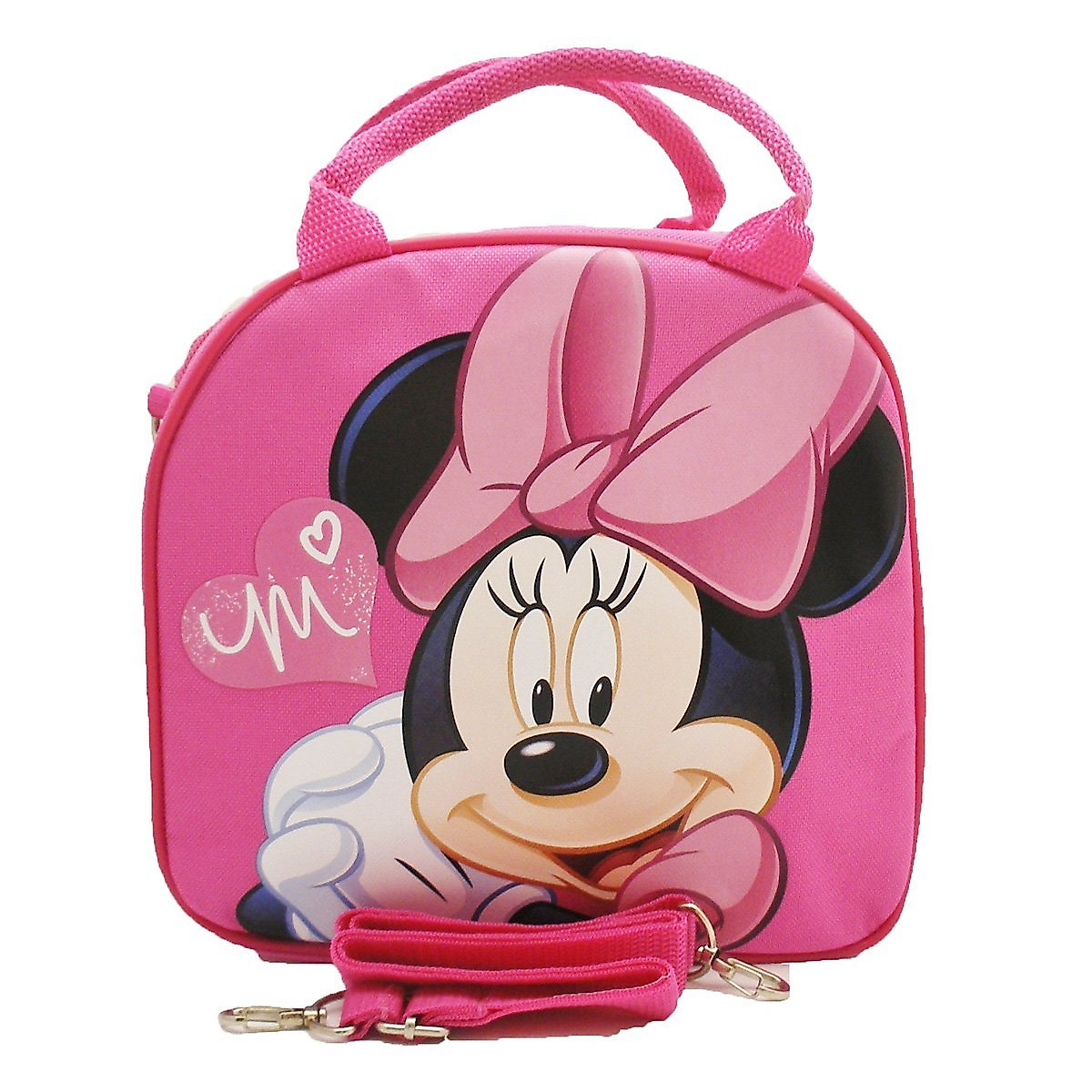 1 X Disney Minnie Mouse Lunch Box Bag with Shoulder Strap and Water Bottle