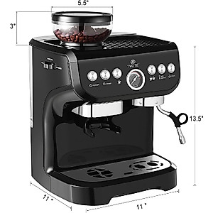 Trustmade Premium Espresso Machine Coffee Maker with Milk Frother, Coffee Grinder, Commercial Coffee Maker Automatic Stainless Steel, Removable Parts for Easy Cleaning，15 Bar