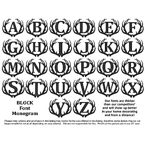 PK Decor Personalized ACM Metal Sign Deer Antler Decorations for Rustic Home Wall Decor, Customizable Last Name Initial Monogram, Buck Antler Door Hanger, Great Outdoor Hunter Gift (Block Initial)