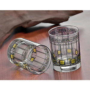 Culver Frank Lloyd Wright DOF Double Old Fashioned Glass 14-Ounce (Gift Boxed Set of 2, Tree of Life)