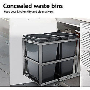 UEV Double Under Counter Kitchen Cabinet Pull-Out Trash Can,30 Liter / 8 Gallon for Each Sliding Pull Out Waste Bin Container,Garbage Slide Out Shelf for Kitchen with Bin,2 Black Wast Included
