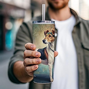Smooth Fox Terrier Dog Art Nouveau Skinny Tumbler 20oz with Straw Insulated Water Bottle Gift