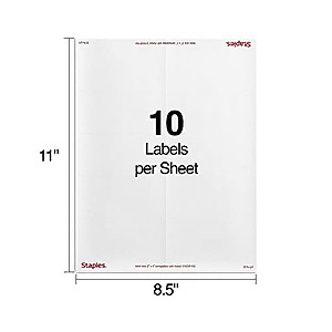 Staples 489565 Laser/Inkjet Shipping Labels 2-Inch X 4-Inch White 10 Labels/Sheet