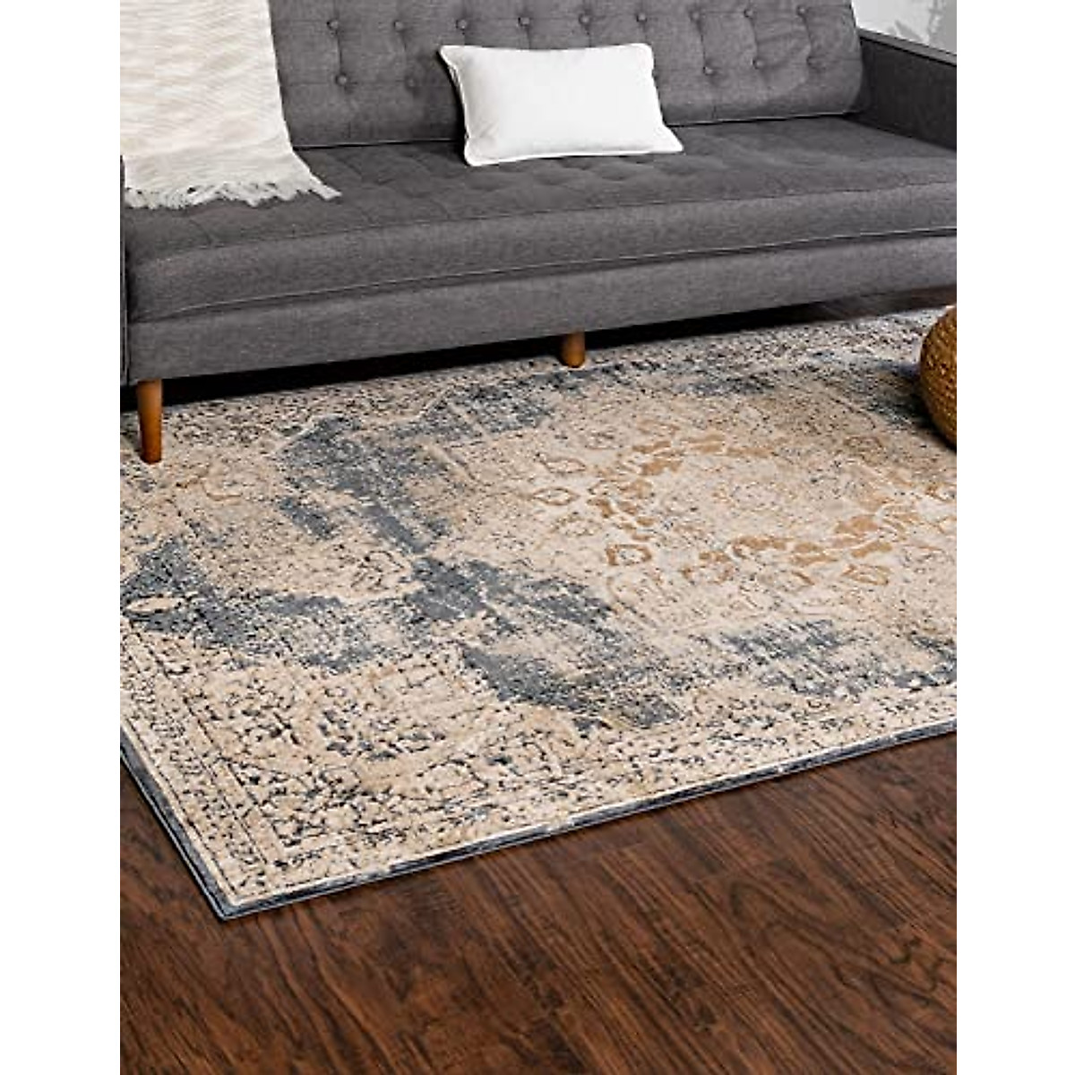 Unique Loom Chateau Collection Vintage, Distressed, Medallion, Rustic, Traditional Area Rug, 9' 0" x 12' 0", Beige/Navy Blue