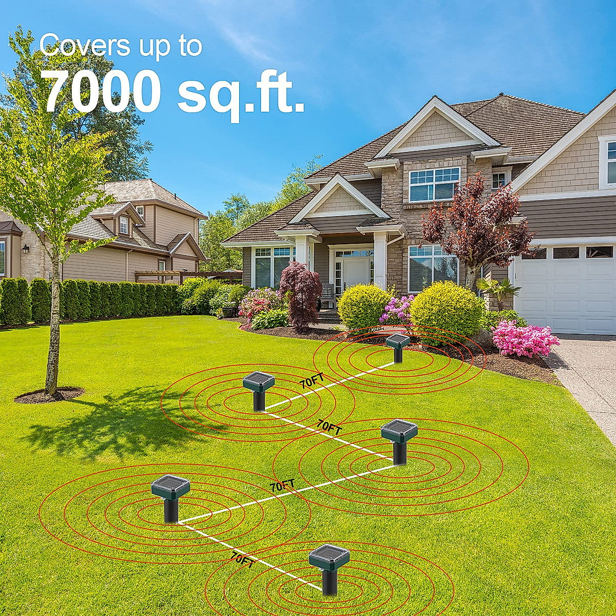 Mole Repellent Solar Powered 4 Pack,Snake Vole Repellent Outdoor, Gopher Repellent Ultrasonic Solar Powered for Lawn Garden Waterproof, Sonic Mole Spikes,Get Rid of moles Groundhog Chipmunk Repellent