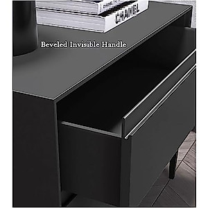 Modern Nightstand Solid Wood and Carbon Steel Frame Bedside Table W/ 2 Drawers Minimalist End Side Table for Bedroom Living Room
