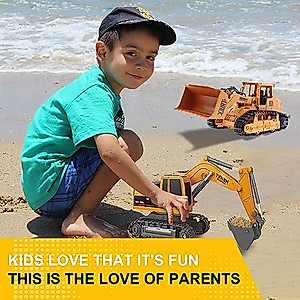 Construction Excavator - Toy Engineering Digger Truck, Remote Control Rechargable Hydraulic Car for 6 7 8 9 Year Old Boys Girls, Educational Birthday Gifts for Kids 3 4 5 Years Old