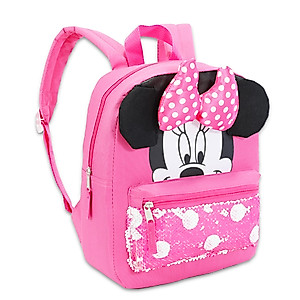 Disney Minnie Mouse Backpack for Girls Bundle ~ Deluxe 12" Mini Sequin Bag with Stickers (Minnie Mouse School Supplies)