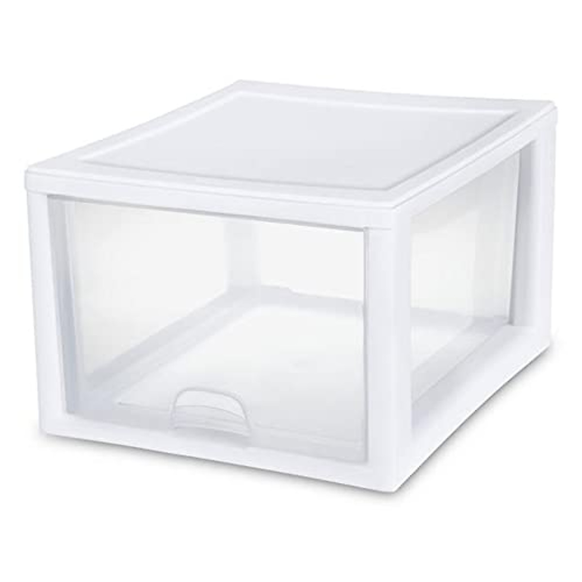 Sterilite 27 Quart White Frame Clear Plastic Stackable Storage Container Bin w/Single Drawer, 4 Pack
