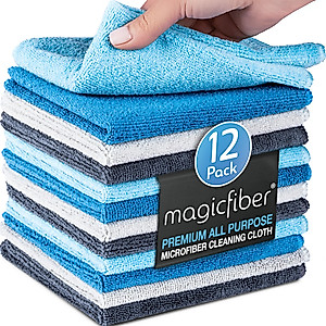 MagicFiber Microfiber Cleaning Cloth (12 Pack,13x13 in) - Thick, Soft, & Ultra Absorbent Reusable Microfiber Cleaning Rags, Micro Fiber Cloths for Dusting, Windows, Kitchenware, Cars and More!
