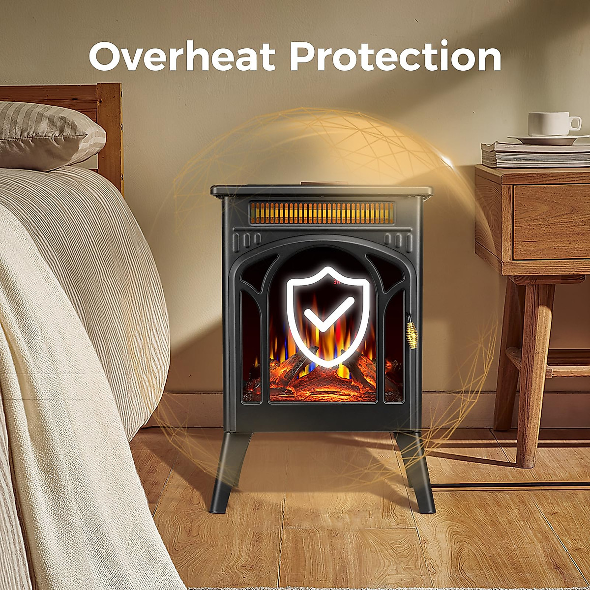 Crzoe 3D Electric Fireplace Heater,1500W Infrared Electric Fireplace with Overheating Protection,Freestanding Fireplace Heater with Remote Control for Indoor Use