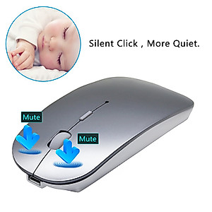 Tsmine Wireless USB Charger Computer Mouse for MacBook Air Mac Pro Laptop Ipad Pad PC The Laser Optical Rechargeable Mini Slim Silent Mice is Replacement Wired Widely Used Desktop iMac (Gray)