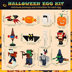 Hxezoc 12 in 1 Halloween Mini Building Blocks for Kids, Surprise Splice Eggs with Toys Zombie, Skeleton, Witch, Bat Building Blocks for Kids Halloween Birthday Party Favors Party Games Supplies