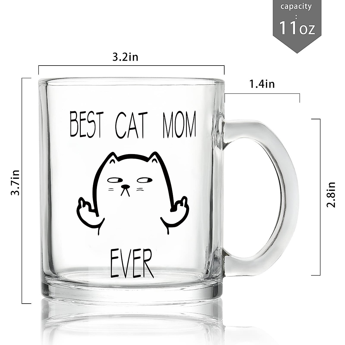 DAZLUTE Glass Coffee Mug, Best Cat Mom Ever Clear Coffee Mugs with Handle, Funny Mother’ s Day Birthday Christmas Gifts for Cat Lovers Mom Mother Women Her, 11Oz