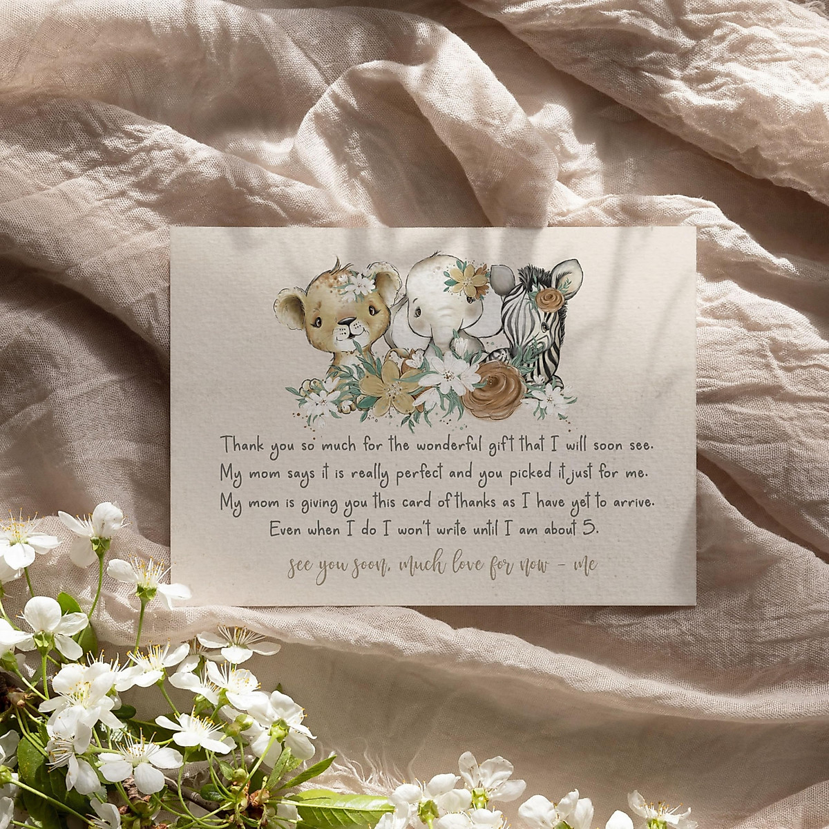 Paper Clever Party Flora Safari Baby Shower Thank You Cards with Envelopes - 25 Pack - 4x6 Blank Notes with Prefilled Message from Baby Girl - Greenery Jungle Design