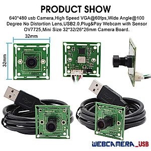 VGA High Speed Wide Angle USB Camera Module for Computer 480P 60fps Super Mini UVC USB2.0 Webcam Board with 100degree No Distortion Lens CMOS OV7725 Industrial CCTV PC Camera for Linux Mac Android