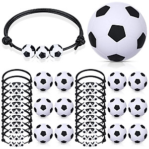 32Pcs Soccer Party Favors Soccer Charm Bracelets Sports 1.6" Mini Foam Soccer Stress Ball Set for School Carnival Reward Team Birthday Graduation Party Gifts Soccer Game Goodie Bag Favors Decorations
