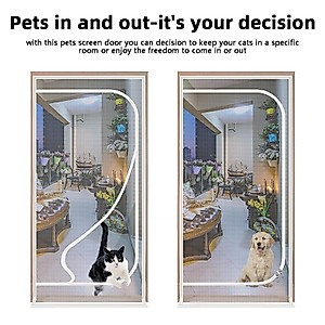 Upgraded Pet Screen Door Fits Doors Up to 36"x84",Heavy Duty Cat Proof Mesh Screen Door with Zipper Closure,Prevent Cats Running Out from Home,Bedroom,Living Room,Kitchen,(White)