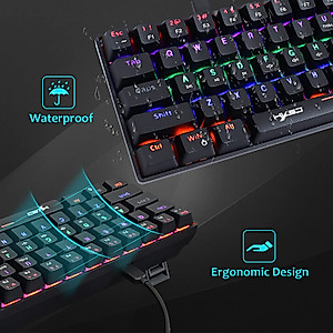 Compact Mechanical Gaming Keyboard Mini Portable with Ergonomic 61 Key Layout Multi Rainbow LED Backlight Anti-ghosting Waterproof Type-C USB Wired for PC MAC Gamer Computer Typist(Black/Blue Switch)