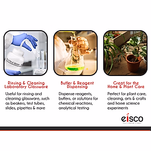 EISCO Wash Bottle for Distilled Water, 500ml - Labeled with Color Coded Chemical & Safety Information (2 Color) - Wide Mouth, Self Venting, Low Density Polyethylene Labs