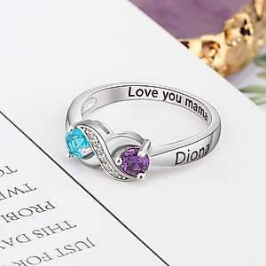 Love Jewelry 925 Sterling Silver Personalized Infinity Mothers Rings with 2 Round Simulated Birthstones Custom Engraved Engagement Promise Rings for Women (8)