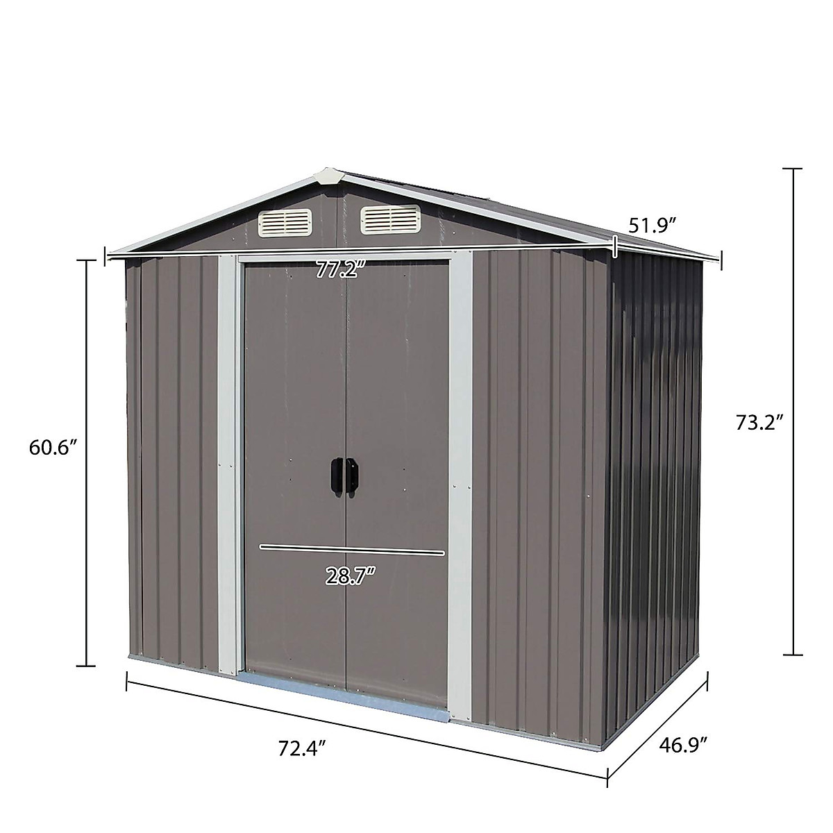 Kinsutie 6' x 4' Outdoor Steel Garden Storage Shed Utility Tool Backyard Lawn Grey with White w/Lockable Doors
