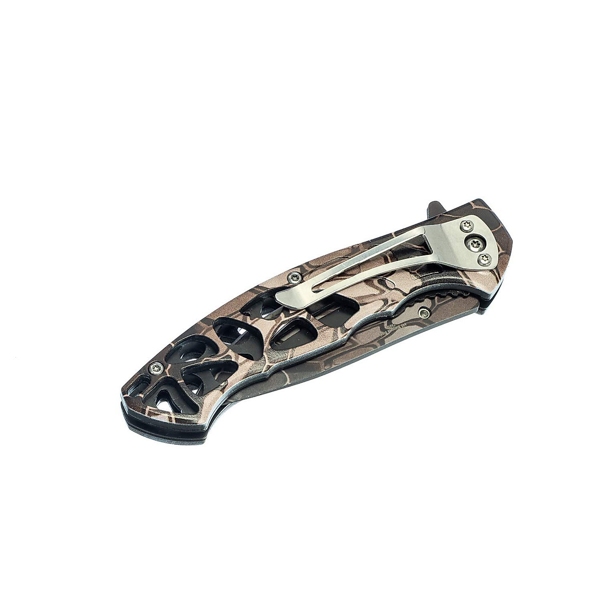 SE Spring Assisted Drop Point Folding Knife with Brown Snake Skin Design - KFD20022-1