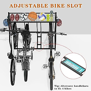 Gadroad 4 Bike Rack Garage with Storage Basket, Bike Rack Floor Stand, Garage Organizer Bike Parking Rack, Metal Floor Bicycle Rack Station for Mountain/Kids Bike, Black