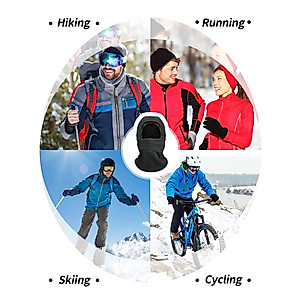 Winter Balaclava Hat Fleece Full Face Covering Scarf with Drawstring (Grey, Black, 2)