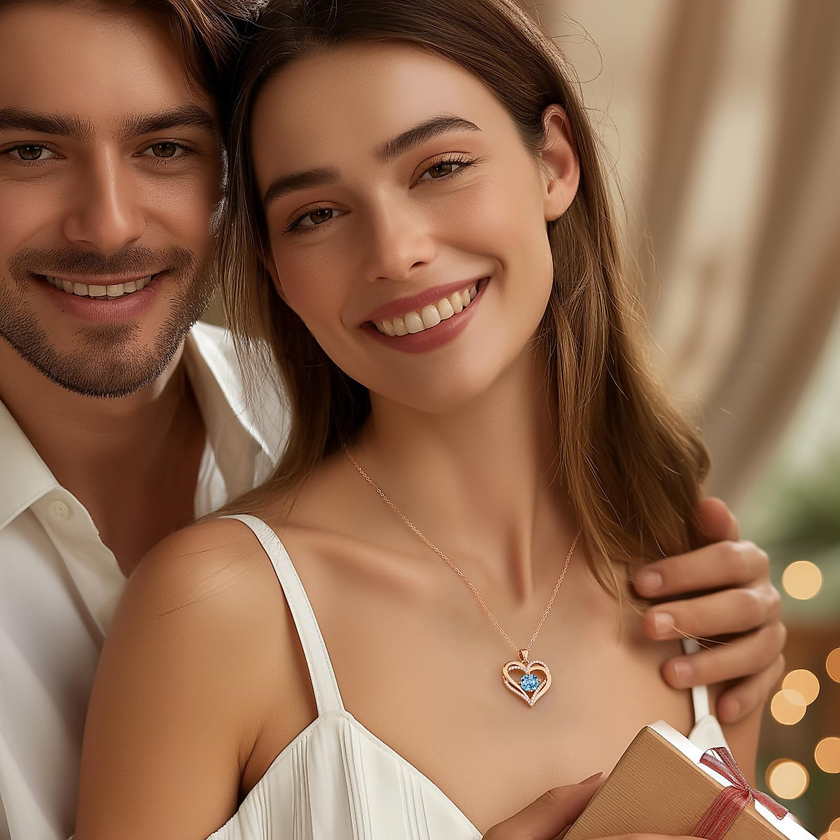 LOUISA SECRET Love Heart Birthstone Necklaces for Women 925 Sterling Silver Pendant Necklace Birthday Mother's Day Jewelry Gift for Women Sister Wife Girlfriend Her, Sterling Silver, crystlal