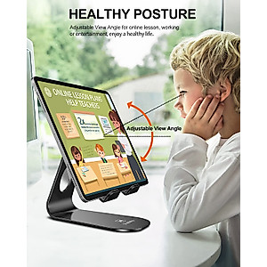Doboli Tablet Stand Tablet Holder for Desk Adjustable Stand Foldable Tablet Holder Compatible with Ipad Galaxy Tab iPhone Kindle Black