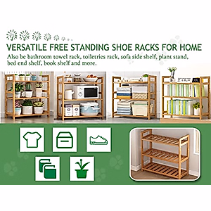 ZHIJXFAVO Wooden Shoe Rack for Closet | 3 Tier Wood and Bamboo Shoe Shelf | Shoe Storage Orgnizer for Enterway Hallway Bathroom Balcony | Easy to Assemble & Space Saving