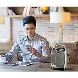 Lasko Oscillating Ceramic Tabletop Space Heater for Home with Adjustable Thermostat, Carrying Handle, 2 Speeds and Fan Only Mode, 11.6 Inches, Silver, 5409