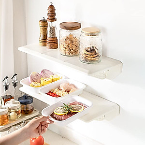 ASHILY No Punching Wall Mount Shelf, Foldable Wall Mounted Storage Shelf with 11LBS Weight Capacity, Non-Perforated Wall Storage Shelves for Kitchen, Bathroom, Bedroom, Toilet