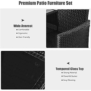 HAPPYGRILL Patio Rattan Loveseat Outdoor Porch Furniture PE Wicker Loveseat with Coffee Table Conversation Sofa with Cushions for Garden Lawn Backyard Poolside