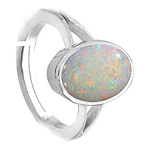 LMDPRAJAPATIS 11.50 Carat Natural Certified White Ethopian Opal Astrological Purpose Loose Gemstone Silver Adjustable Ring for Women and Men