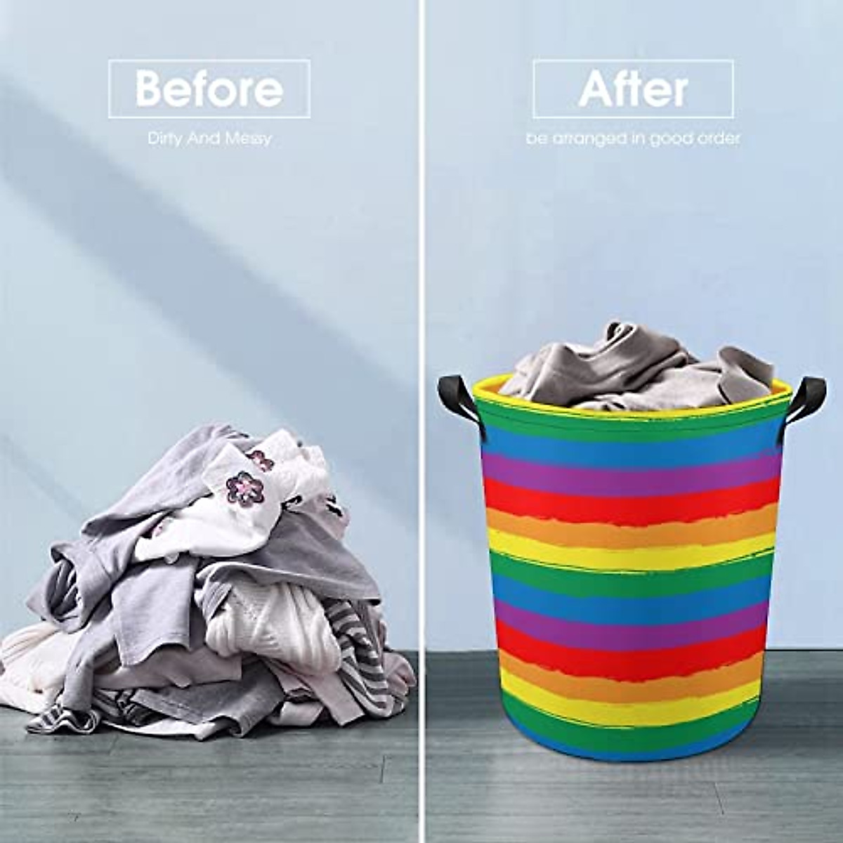 Graffiti Rainbow LGBT Gay Pride Large Laundry Basket Hamper Bag Washing with Handles for College Dorm Portable
