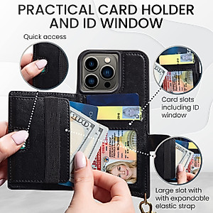 iPhone 13/14 Pro Max Case Faux Leather Wallet - Crossbody Purse Credit Card Holder Wallet - RFID Blocking, Clear ID Window, Exterior Slot Magnetic Closer Wallet w/Detachable & Expandable Leathr Strap