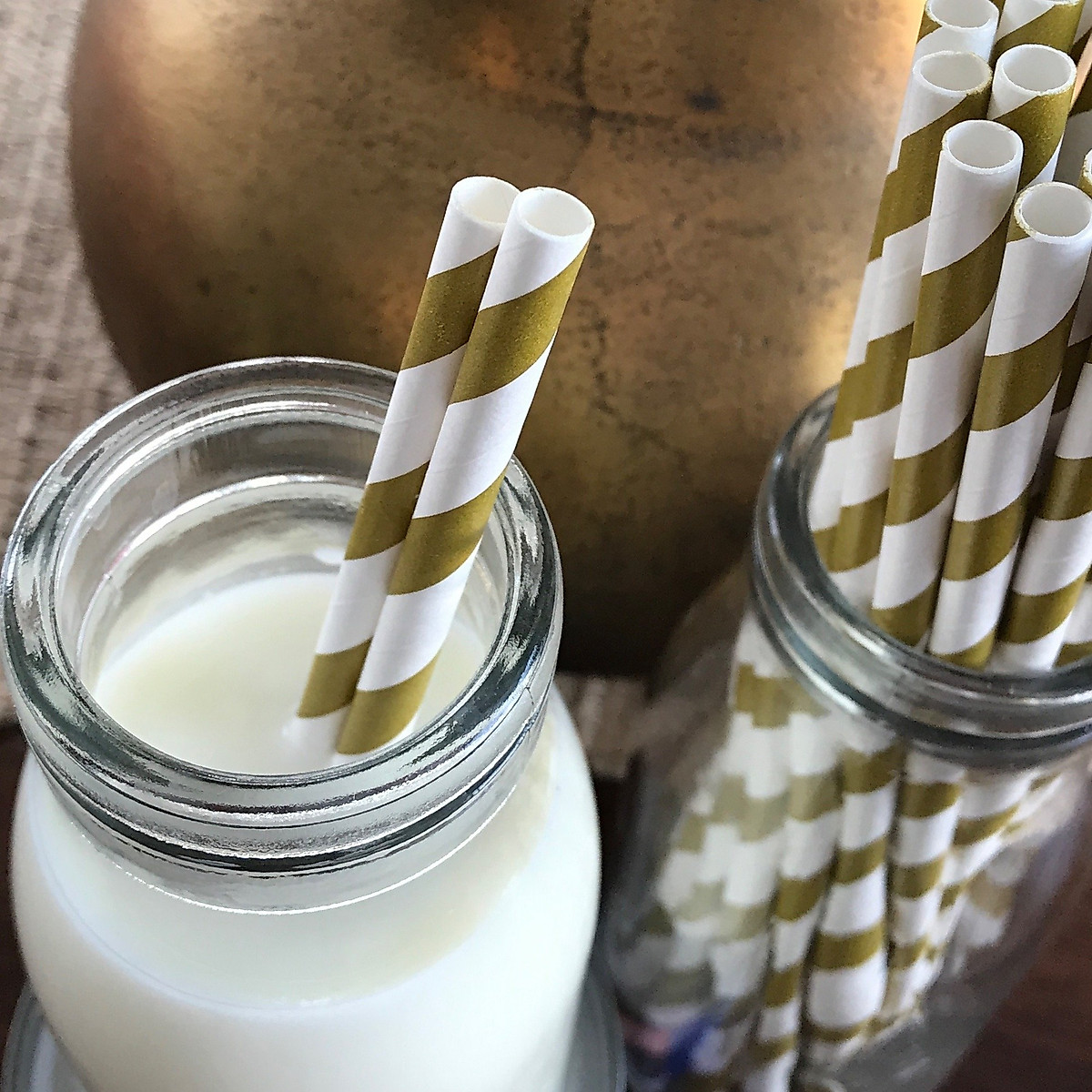 Outside the Box Papers Navy Blue and Gold Chevron and Stripe Paper Straws 7.75 Inches 100 Pack Navy Blue, Gold, White