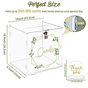 AerWo Acrylic Wedding Card Box for Wedding Reception, Clear Gift Card Box with Lock, Wedding Money Boxes Acrylic Card Box for Party Anniversary Graduation Birthday Baby Shower Decorations