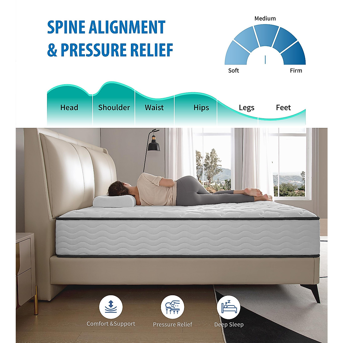 Cejato Queen Mattresses,12 Inch Queen Size Mattress in a Box,Memory Foam Hybrid White Mattress with Provide Support and Improve Sleep Mattresses,Medium Firm,CertiPUR-US.