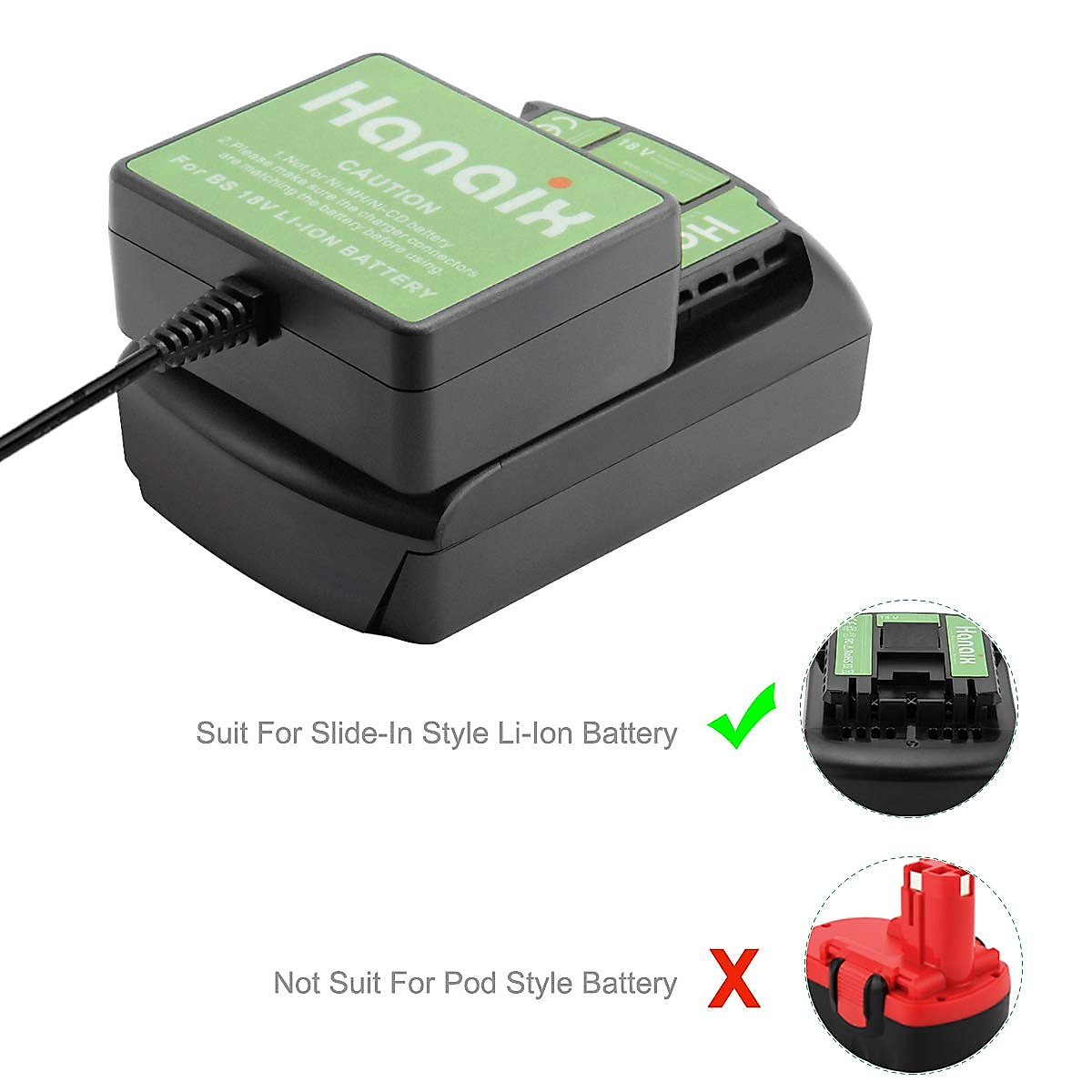 Hanaix Li-ion 18v Battery Charger for Bosch BAT609 BAT609G BAT610G BAT618 BAT618G BAT619 BAT619G BAT620 BAT622 2607336169 2607336170 2607336236 2607336091 2607336092 2607336815