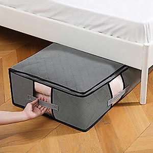 Extra-Large Under Bed Storage Bags [4 Pack]Thickened 3 Ply Fabric Under The Bed Storage Containers with Sturdy Handles Strong Zippers Breathable Organizer For Bedrooms,With Clear Window (4, gray)