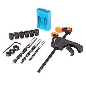 15Pcs Pocket Hole Jig, 15 Degree Dowel Drill Joinery Kit Hole Screw Jig with 6/8/10mm Drive Adapter for Woodworking Angle Drilling Holes, Angle Carpentry Locator Jig